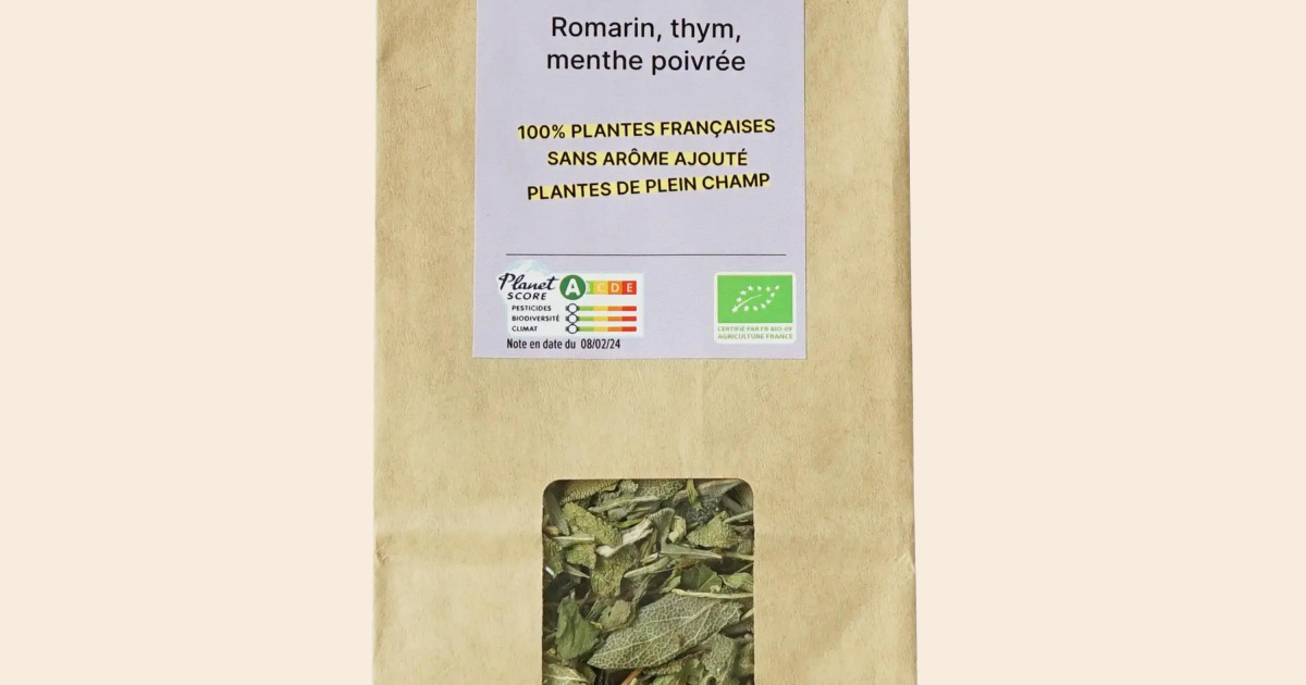 Tisane concentration bio - Romarin, thym et menthe poivrée - plantes ...