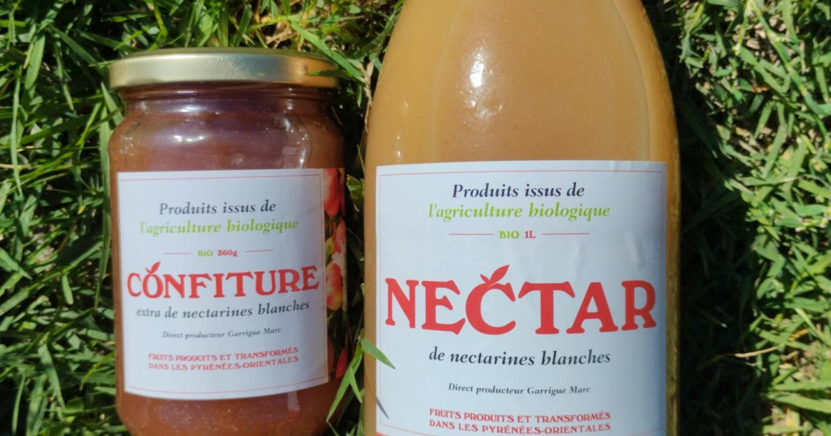 Lot 7 Nectar BIO de nectarines blanches et 6 Confitures BIO