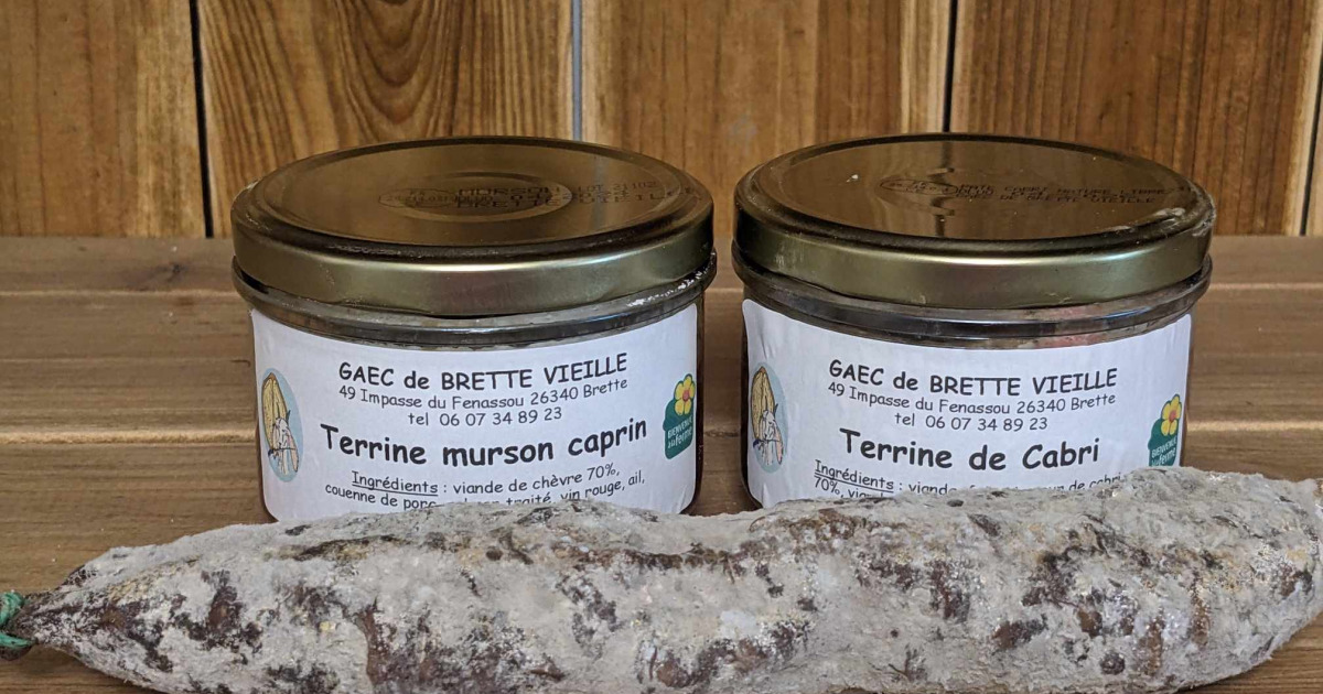 Lot saucisson caprin, 1 terrine murson caprin et 1 terrine cabri