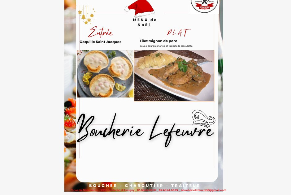 Menu de Noel coquille St Jacques et filet mignon de porc Bourguignon